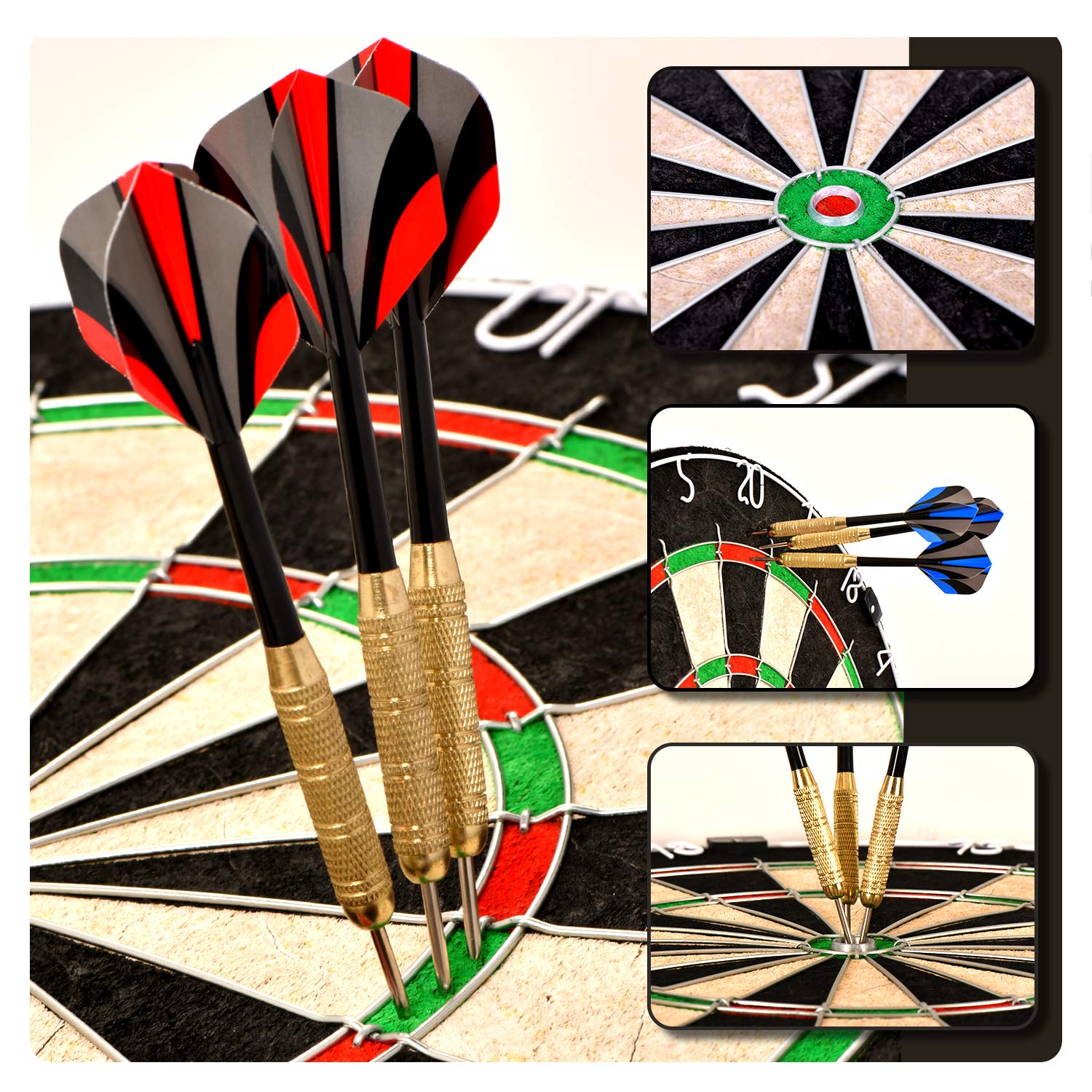 Tian ma Sisal Bristle Dartboard 17.7x1.5 Staple-Free Bullseye 12 Steel Tip Darts 18g Dartboards Mounting Kits Included