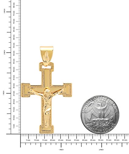 The Bling Factory Large 32mm x 46mm 14k Gold Plated Milgrain Bordered Crucifix Pendant