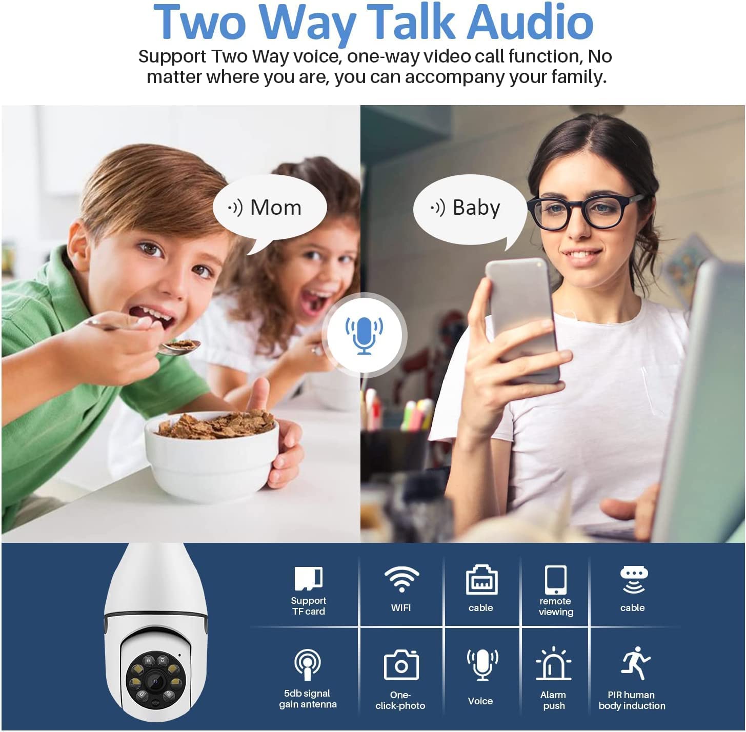 WE-Direct 1080P 360i¿ 1/2Rotate Auto Tracking Panoramic Camera Light Bulb Night Vision Wireless for WiFi PTZ IP Cam Remote Viewing Security E27 Interface Home Security Webcam Two Way Voice, Whitex2