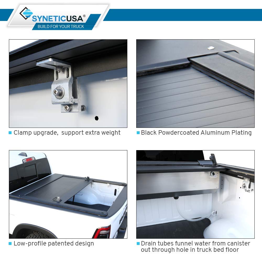Syneticusa Retractable Tonneau Cover Fits 2019-2023 Ford Ranger 5' (61β) Truck Bed Aluminum Matte Black Low Profile Waterproof Off Road Rack Ready