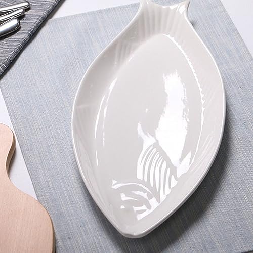 Sizzling Plate Appetizer Serving Tray Fish Shaped Food Plate 13 Inch Dessert Appetizer Dish Snack Serving Tray Fruit Storage Plate for Sushi Dinner Tableware White Table Tray
