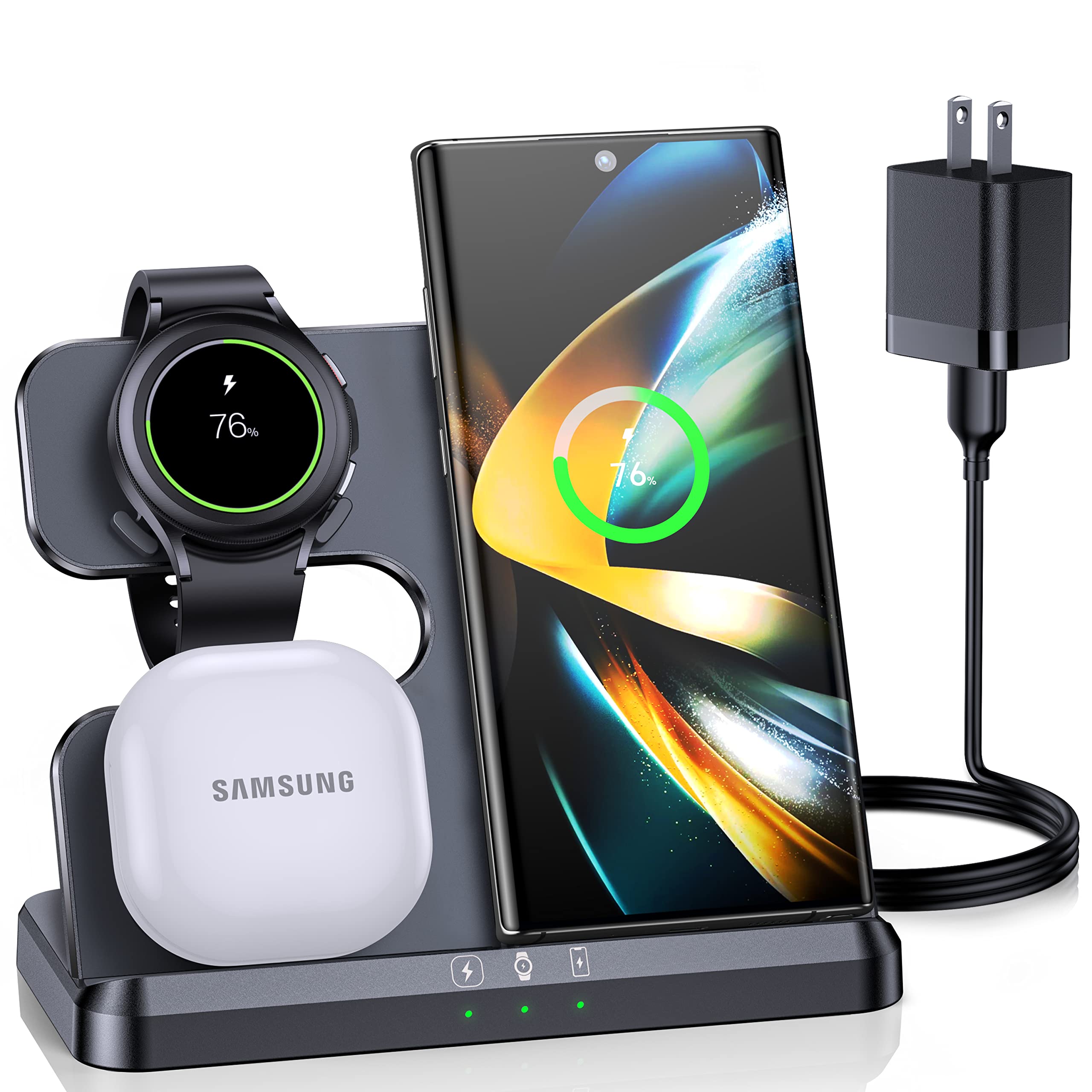 ZUBARR Wireless Charger for Samsung Charging Station and Android Multiple Devices 3 in 1 Fast Charger Stand for Phone Galaxy Z Flip 5/4/3 Z Fold S23 Ultra S22 S21 S20, Galaxy Watch 5/4/3, Buds (Blue)