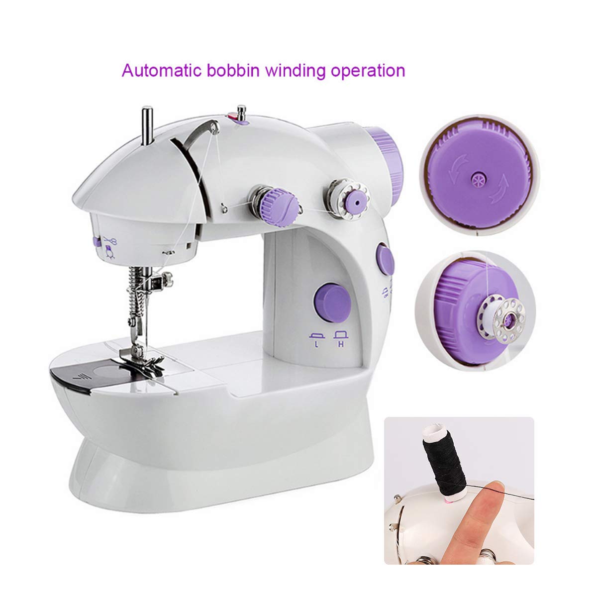 WIENOLOA Mini Sewing Machine with Extension Table and Sewing Machine Accessories Cotton Fabric Two Threads Double Speed Double Switches Household Kids Beginners Travel Automatic Sewing Machine Kit