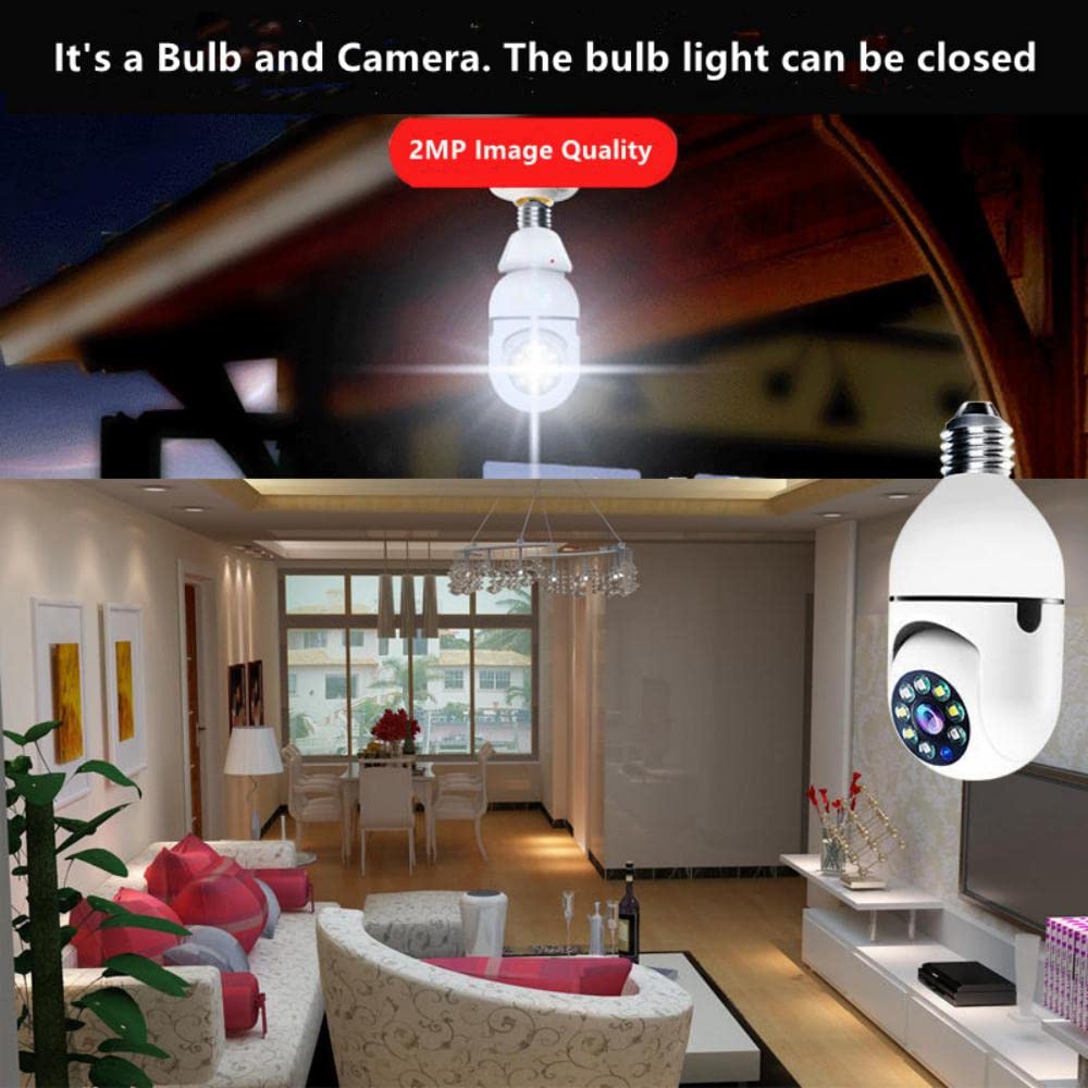X W EI UNION Light Bulb Camera 360 Degree Wireless Home Security Camera Indoor Outdoor, Two-Way Audio Motion Detection Night Vision Video Record with Sound Cloud Support