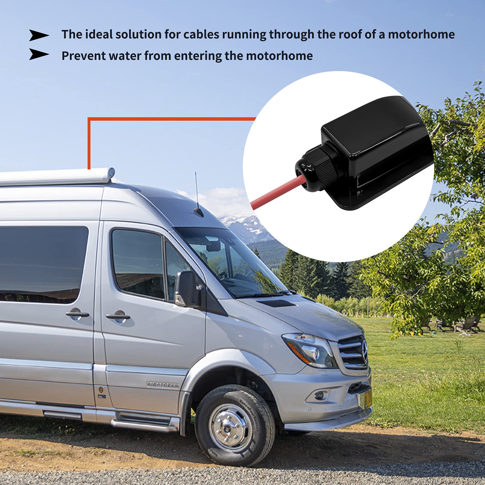 Zayin ABS Single Solar-Cable-Entry-Gland-Housing Cable Entry Plate 3mm to 12mm Solar Single Cable Entry Gland Box for RV roof Waterproof,Boats,Yacht,Roofs(Black)