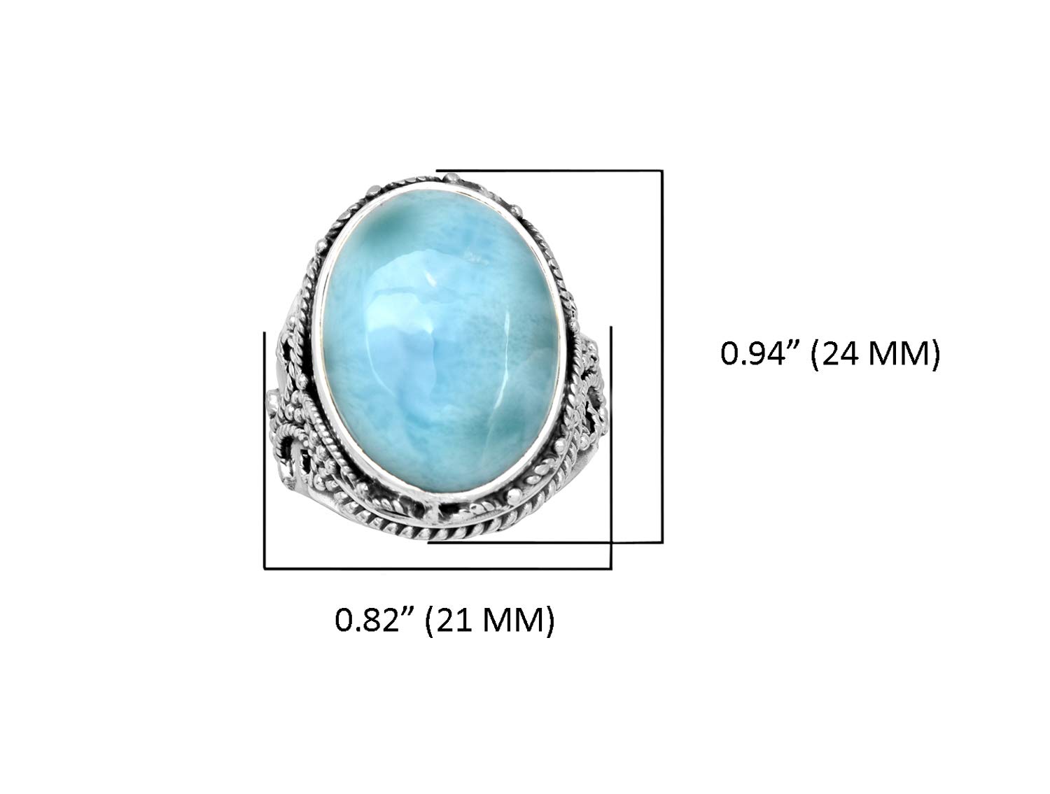 YoTreasure 14x19 MM Larimar Solid 925 Sterling Silver Gemstone Ring