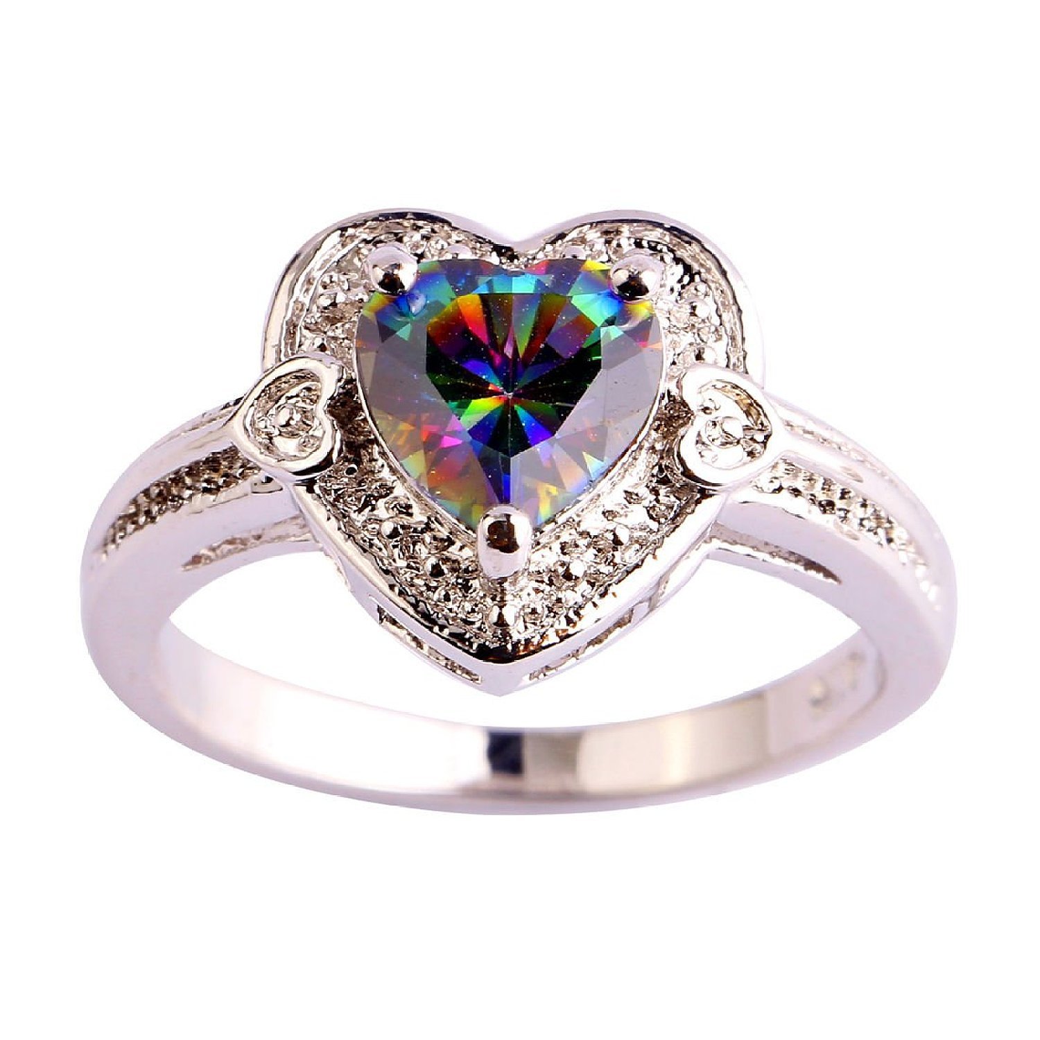 Veunora Jewelry Silver Plated Created Rainbow Topaz Cubic Zirconia Filled Eternity Forever Love Ring for Women Gift Size 10