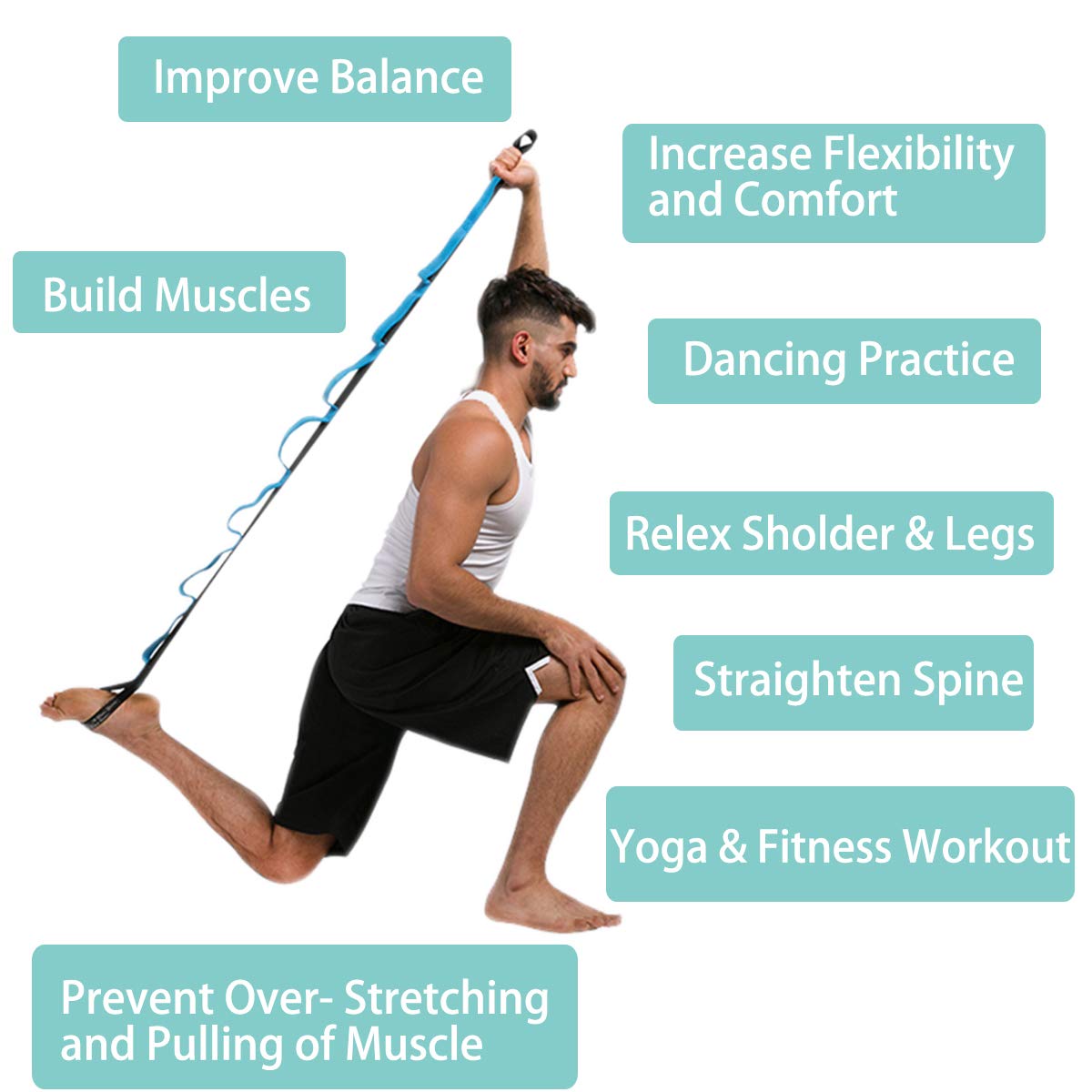 Yoga Stretch Out Hamstring Strap, Multi Loops Adjustable Exercise Band for Stretching, physical therapy, Workout, Pilates, Dance and Gymnastics with Carry Bag