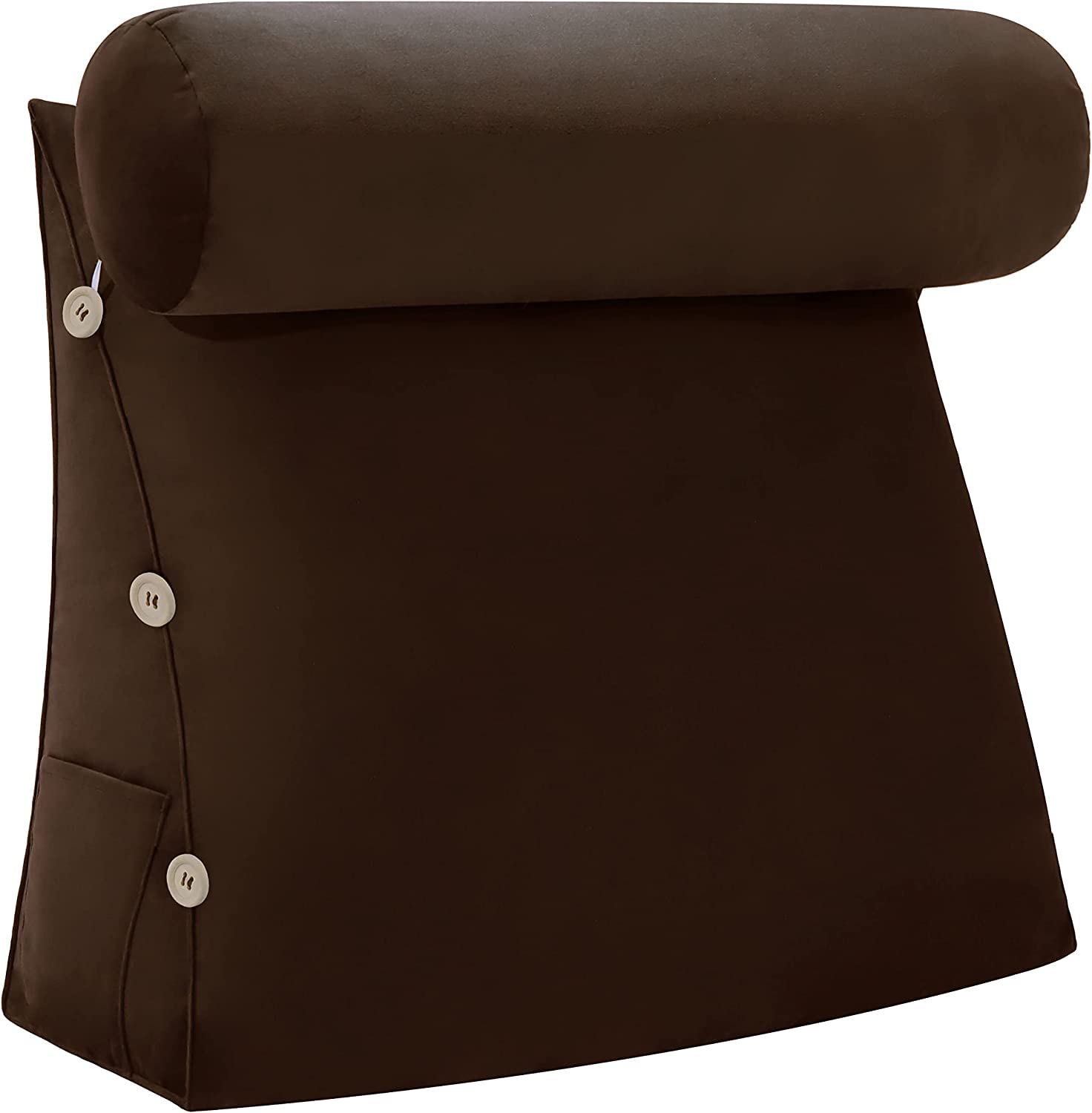 VERCART Adjustable Bed Reading Pillow Throw Wedge Pillows for Sleeping Triangular Bedrest Sofa Lumbar Neck Back Support with Removable Velvet Cover, 23.5 Inches, Coffee Velvet-brown