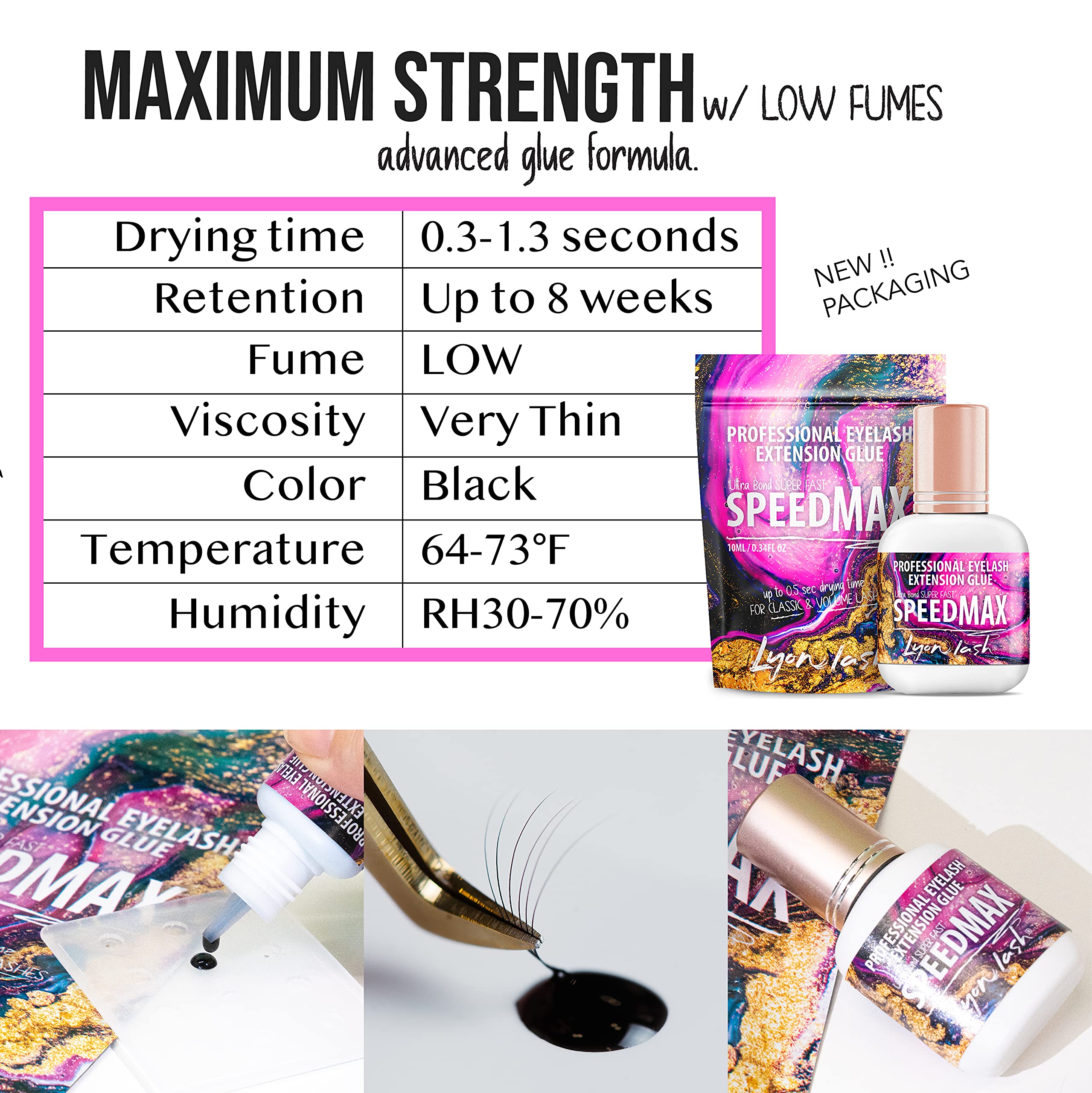 SPEEDMAX Eyelash Extension Glue | 0.5-1 Sec Dry Time | Up to 8 Weeks Retention | Black Adhesive Supplies (5ml/0.17 fl. oz)
