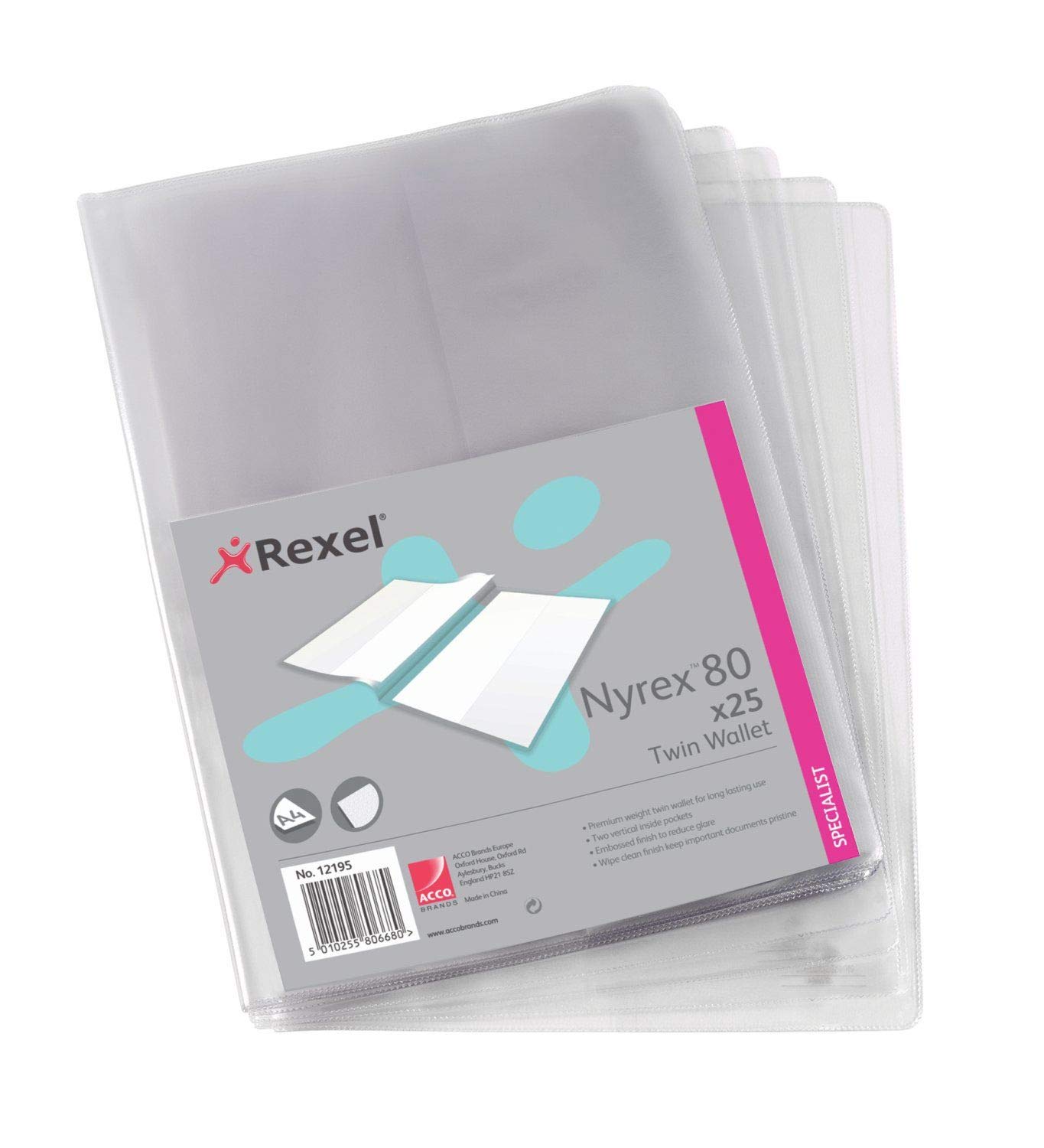 Rexel Nyrex Twin Wallets A4 Size Clear (25)