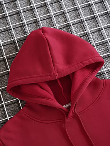 WDIRARA Men's Hand Graphic Print Drawstring Hoodie Long Sleeve Pocket Sweatshirt Back Letter Print Burgundy M