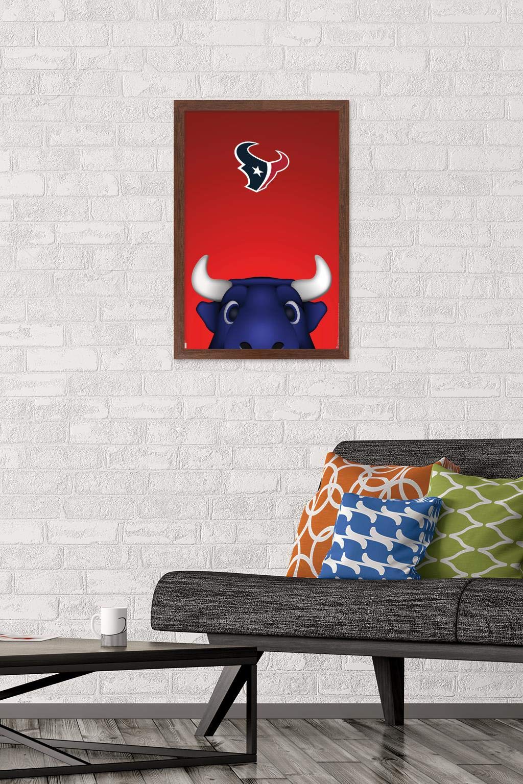 Trends International NFL Houston Texans - S. Preston Mascot Toro 20 Wall Poster, 14.725" x 22.375", Mahogany Framed Version