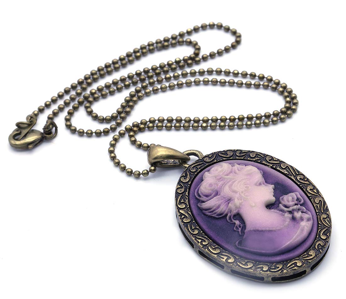 Soulbreezecollection Lavender Violet Purple Cameo Pendant Necklace Charm