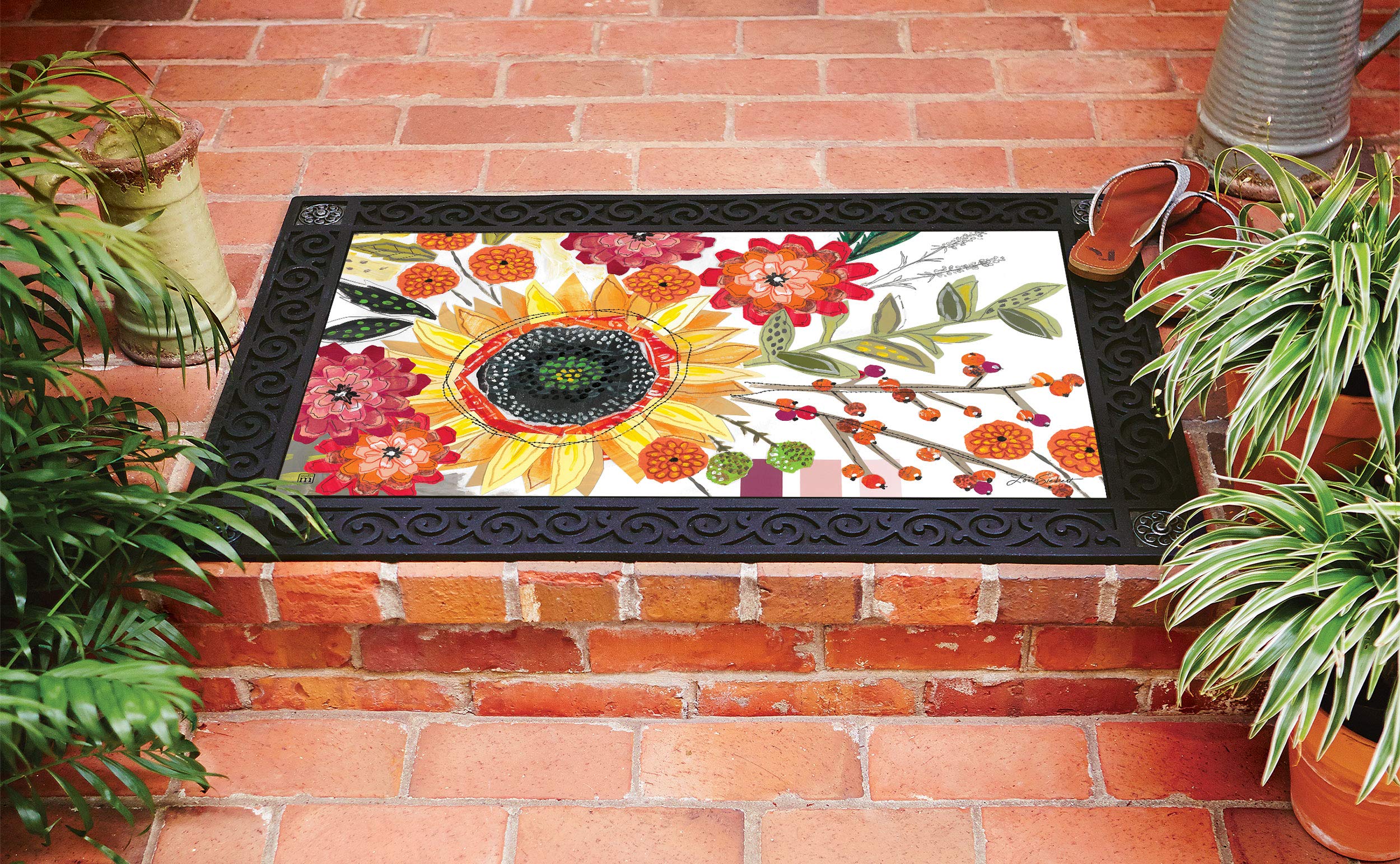 Studio M MatMates Sunflower Snippets Decorative Floor Mat Indoor or Outdoor Doormat with Eco-Friendly Recycled Rubber Backing, 18 x 30 Inches