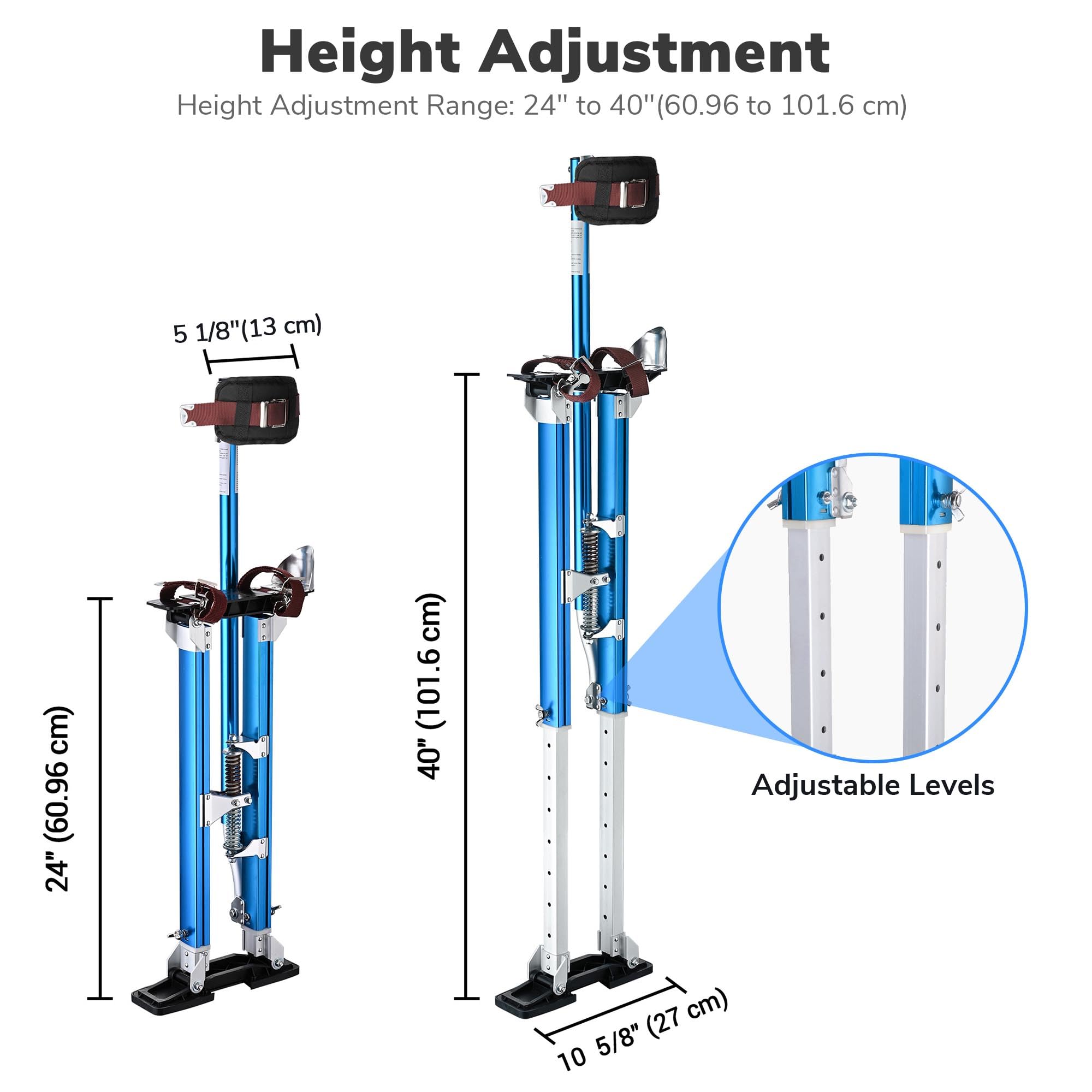 WeChef 24" - 40" Drywall Stilts Height Adjustable Lifts Aluminum Tool Non slip for Cleaning Painting Pruning Branches Blue