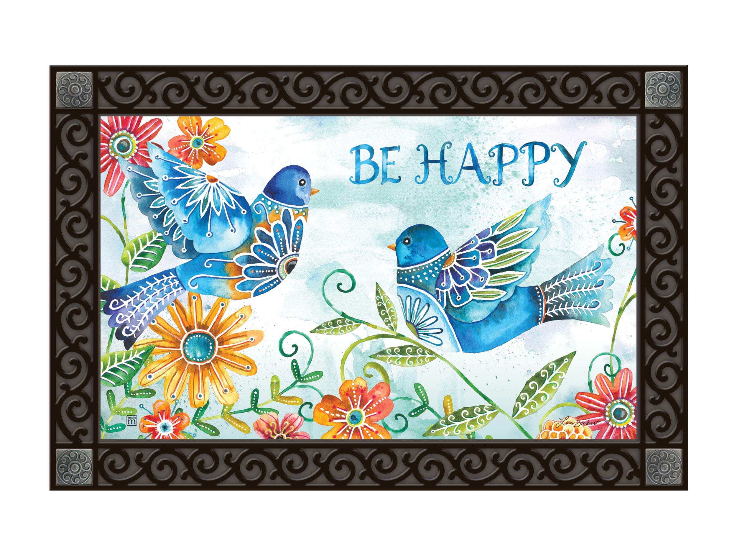 Studio M MatMates Happy Bluebirds Decorative Floor Mat Indoor or Outdoor Doormat with Eco-Friendly Recycled Rubber Backing, 18 x 30 Inches