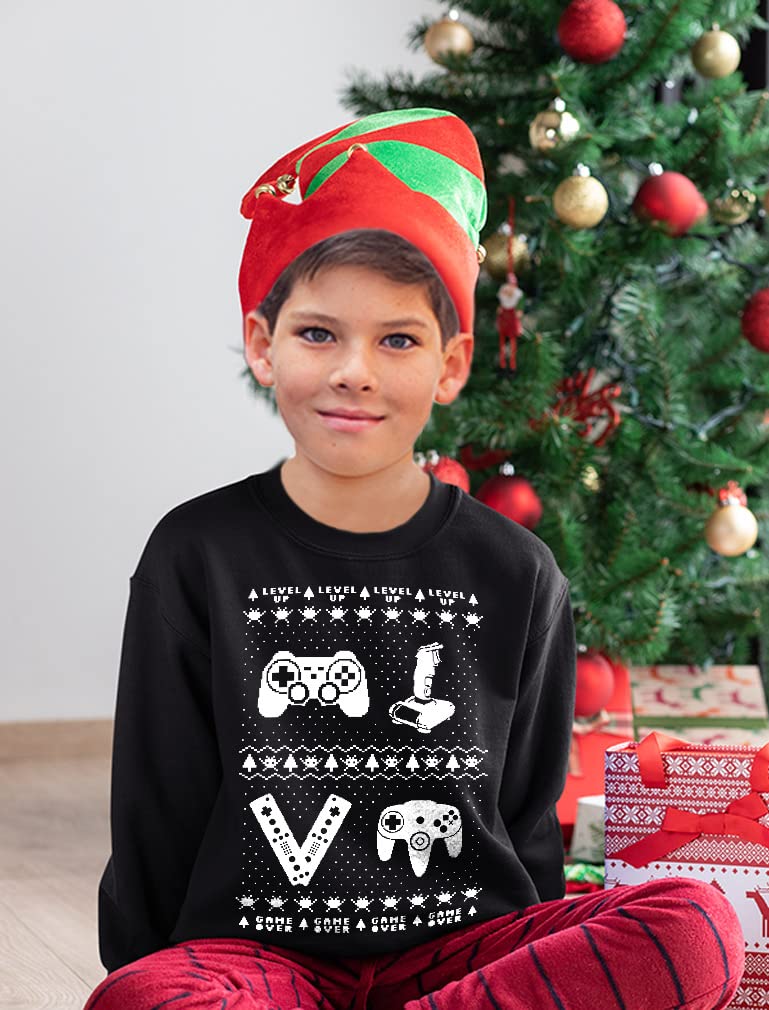 Tstars Gamer Retro Ugly Christmas Sweater Xmas Party Youth Kids Sweatshirt Large Black