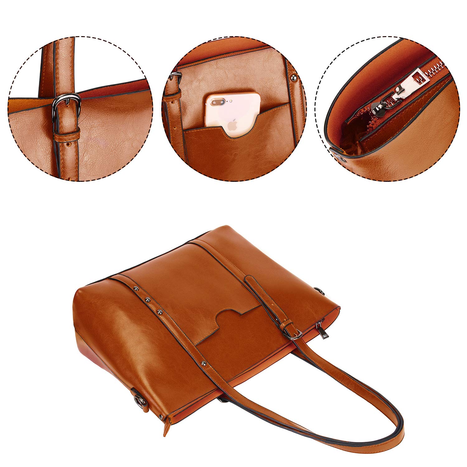 YALUXE Tote Bag for Women Vintage Style Soft Genuine Leather Work Tote Large Shoulder Bag