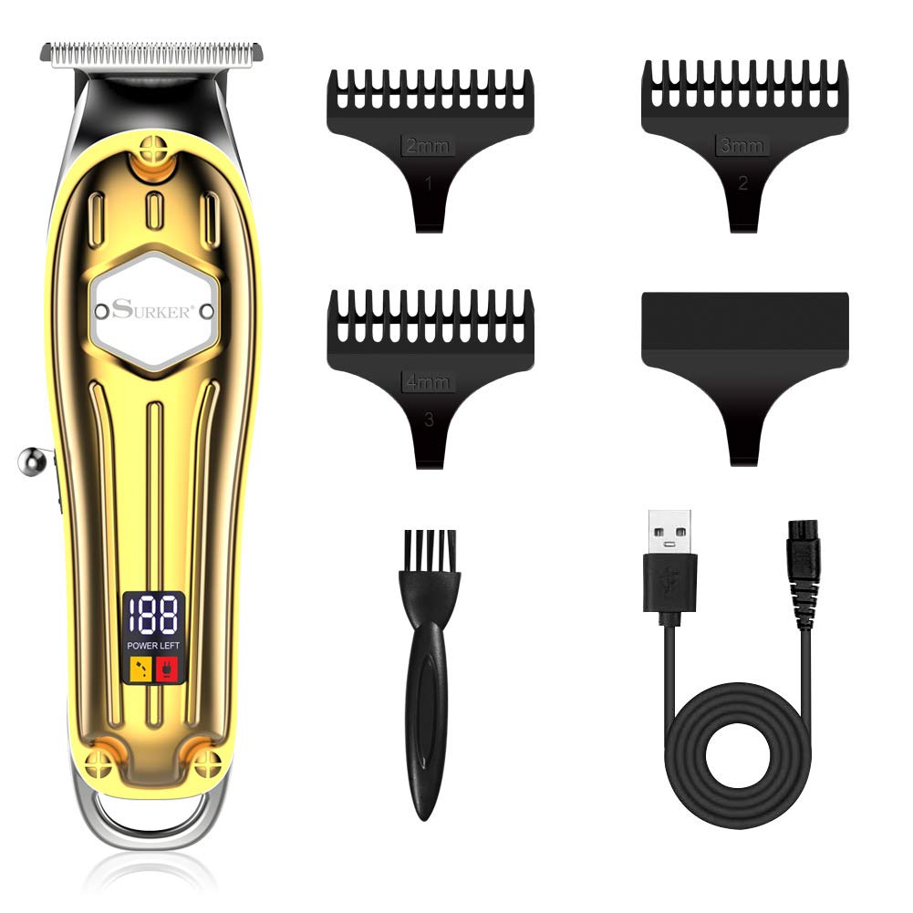SURKER Hair Clipper Mens Hair Cutting Beard Trimmer Kit USB Rechargeable T-Blade Cordless Barbers Machine Precision Trimmer LED Display
