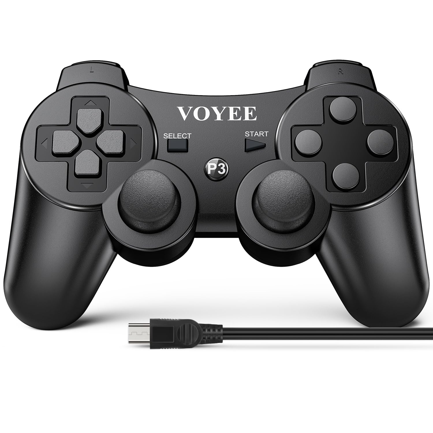 VOYEE Wireless Controller Compatible with Playstation 3, PS-3 Controller with Upgraded Joystick/Rechargerable Battery/Motion Control/Double Shock (Black)