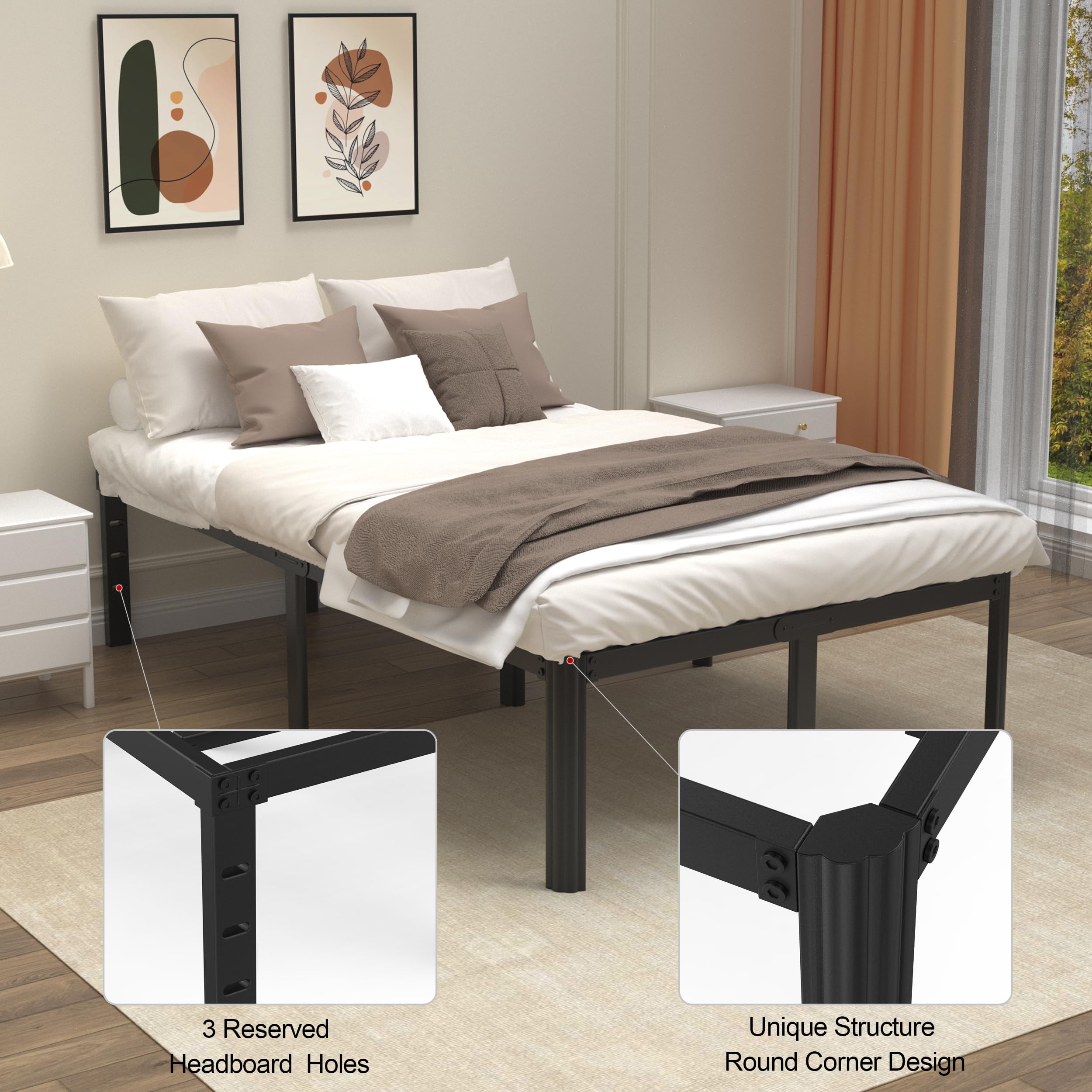 VHAHA 14 Inch Metal King Size Platform Bed Frame No Box Spring Needed, Round Corner Leg, Heavy Duty Sturdy Black Bedframe, Steel Slat Support, Noise Free