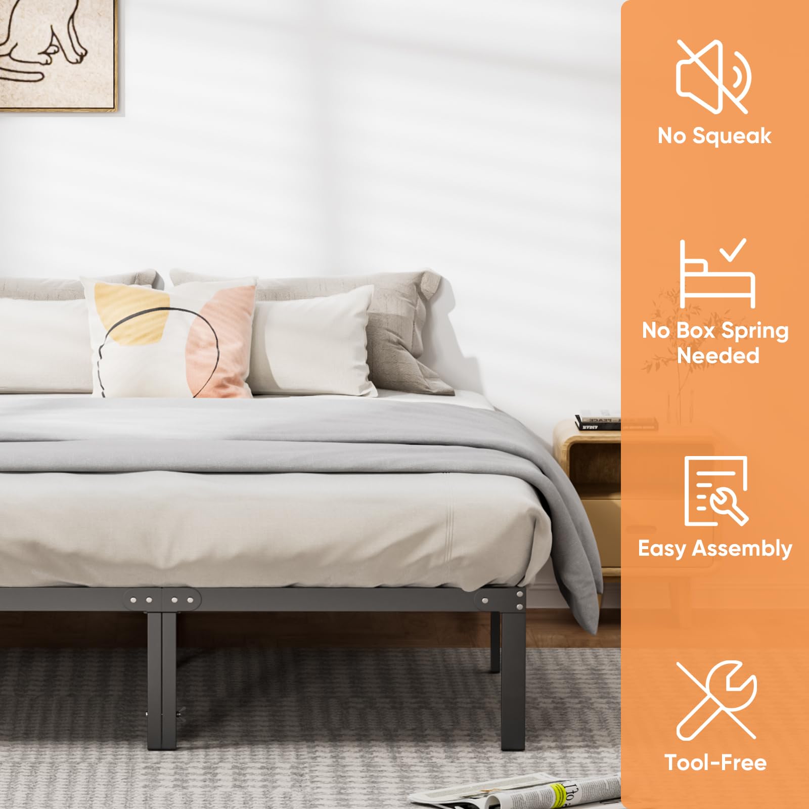 Sweetcrispy King Bed Frame - 14 Inches High Metal Platform Bedroom Frames King Size with Storage Space Under Frame, Heavy Duty, Sturdy Steel Slat Support, No Box Spring Needed