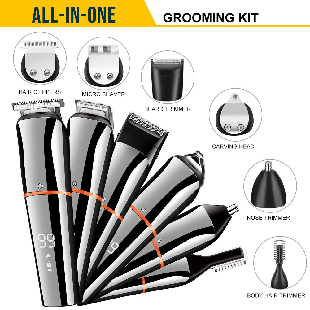 SURKER Beard Trimmer for Men Hair Clippers Body Mustache Nose Hair Groomer Cordless Precision Trimmer 6 in 1 Grooming Kit Waterproof USB Rechargeable