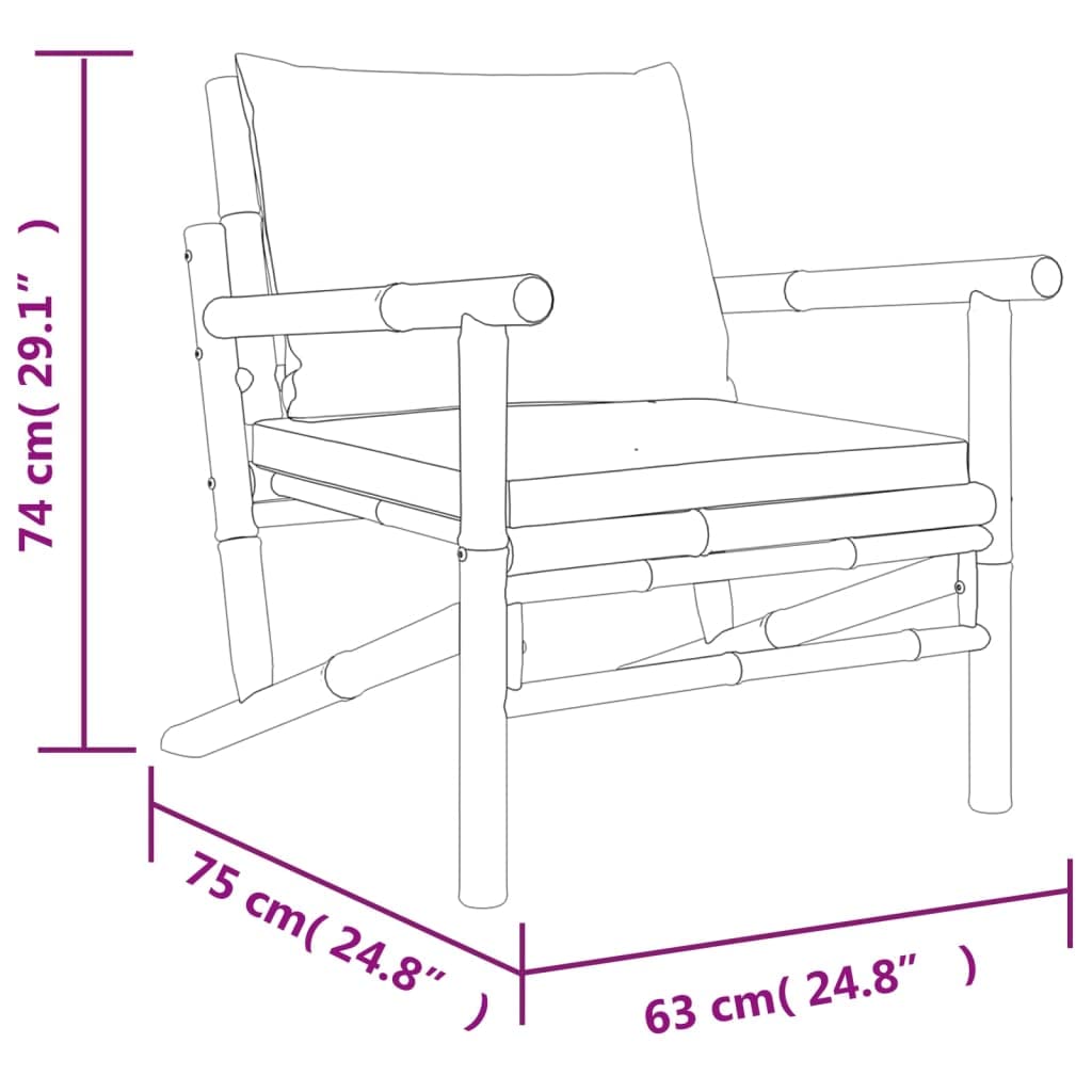 VRAXO 3 Piece Patio Lounge Set with Cream White Cushions Bamboo,Outdoor Furniture Sets-57.2lbs