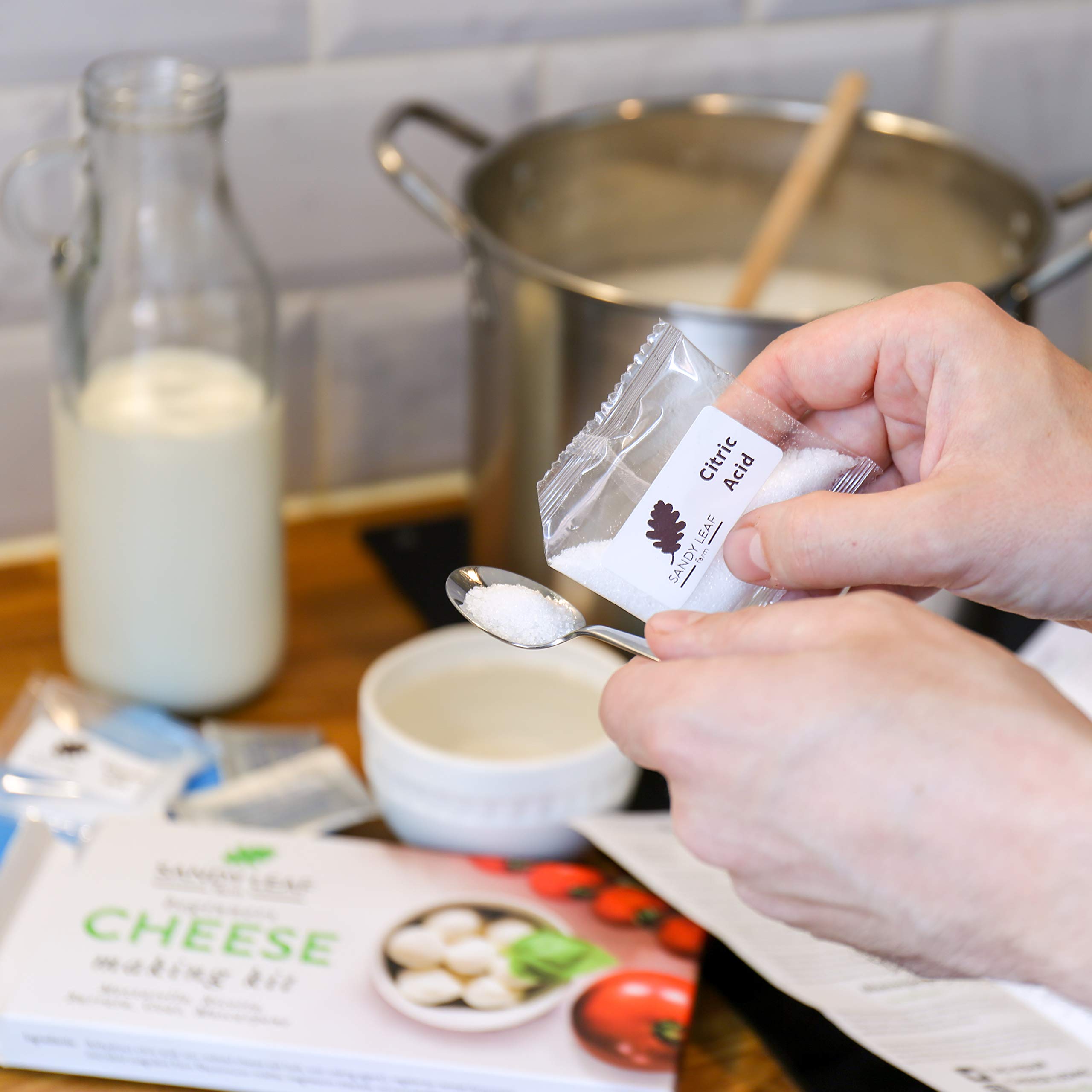 Sandy Leaf Farm Cheese Making Kit and Supplies - Homemade, DIY Ricotta, Burrata, Goat, Mascarpone, and Mozzarella Making Kits for Beginners w/ Vegetarian Rennet & Cheese Cloth