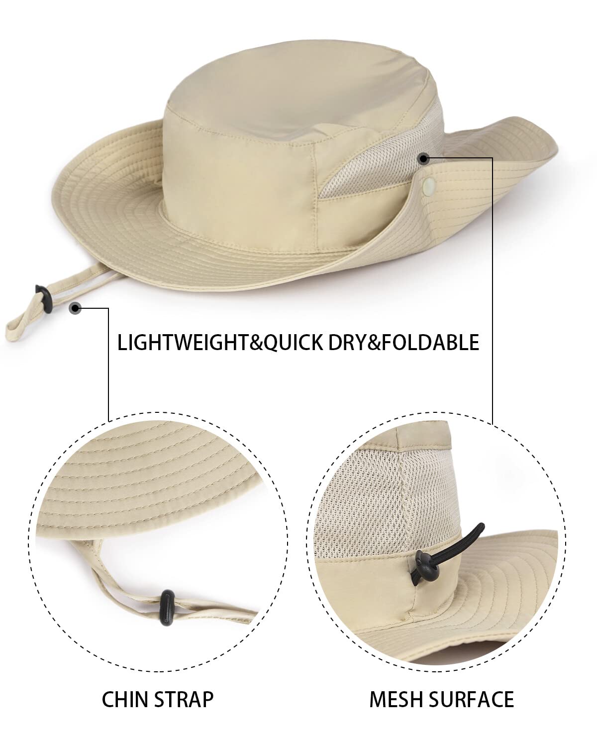 Zylioo 2XL Oversized Summer Boonie Hats,Adjustable Fishing Sun Hat for Big Heads,Large Lightweight Cooling Hat Khaki