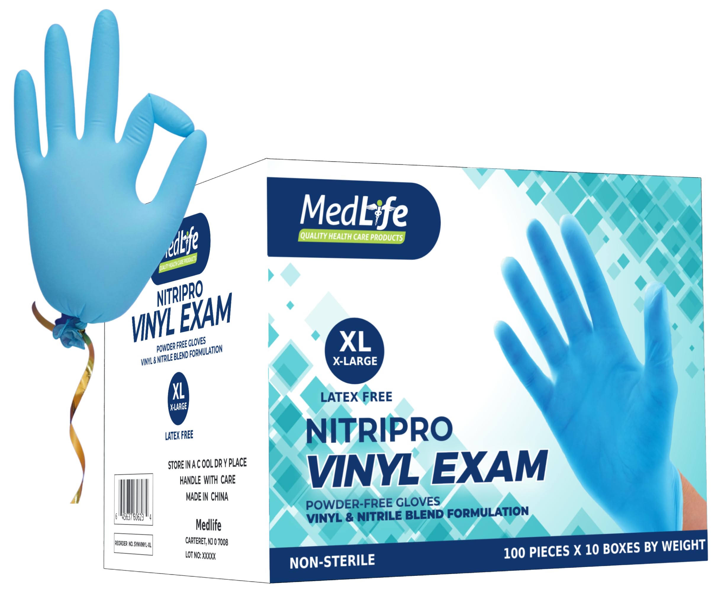 XL Medical Exam Gloves - Nitrile/Vinyl Blend 1,000 Blue Gloves