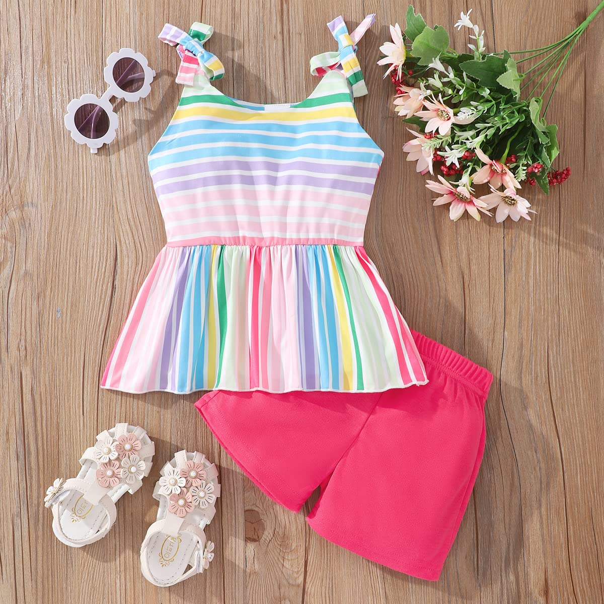 zarmfly Toddler Girls Summer Short Set Outfit Rainbow Sleeveless Tank Tops and Shorts 2PC Clothing Set 5t