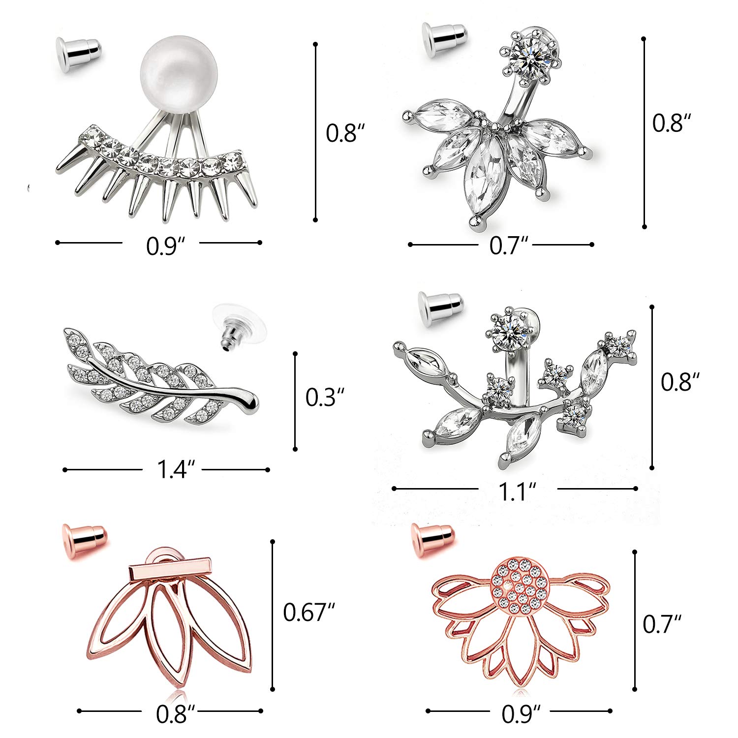 Suyi Fashion Hollow Lotus Flower Earrings Crystal Simple Chic Stud Earrings Set 8 Pairs