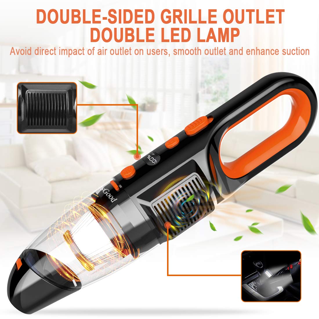 ZesGood Handheld Vacuum Cordless, 7000PA Powerful Suction with Rechargeable Hand Held Vacuum Cleaner 120W Cyclonic Motor, for Home and Car Cleaning