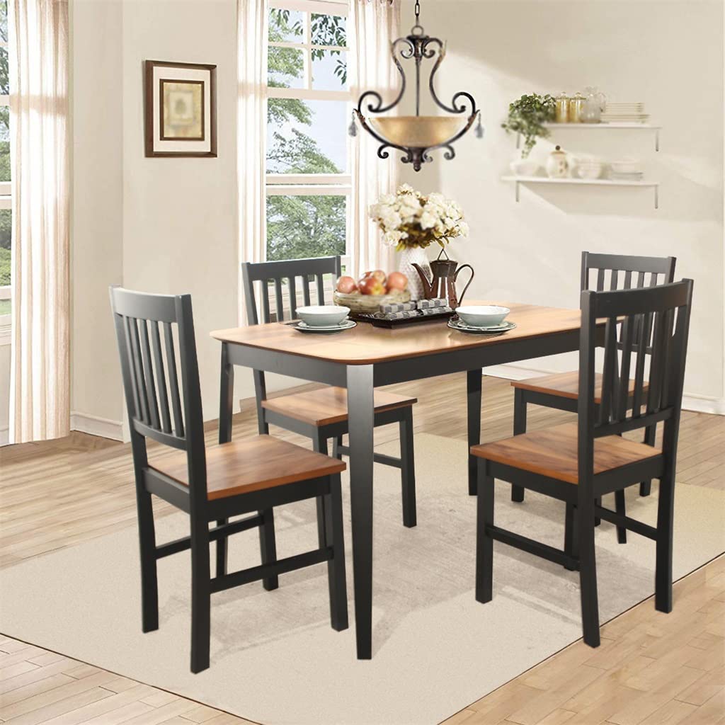WFHTU 5 Piece Mid-Century Dining Table Set 4 Chairs with Wooden Legs Kitchen Furniture