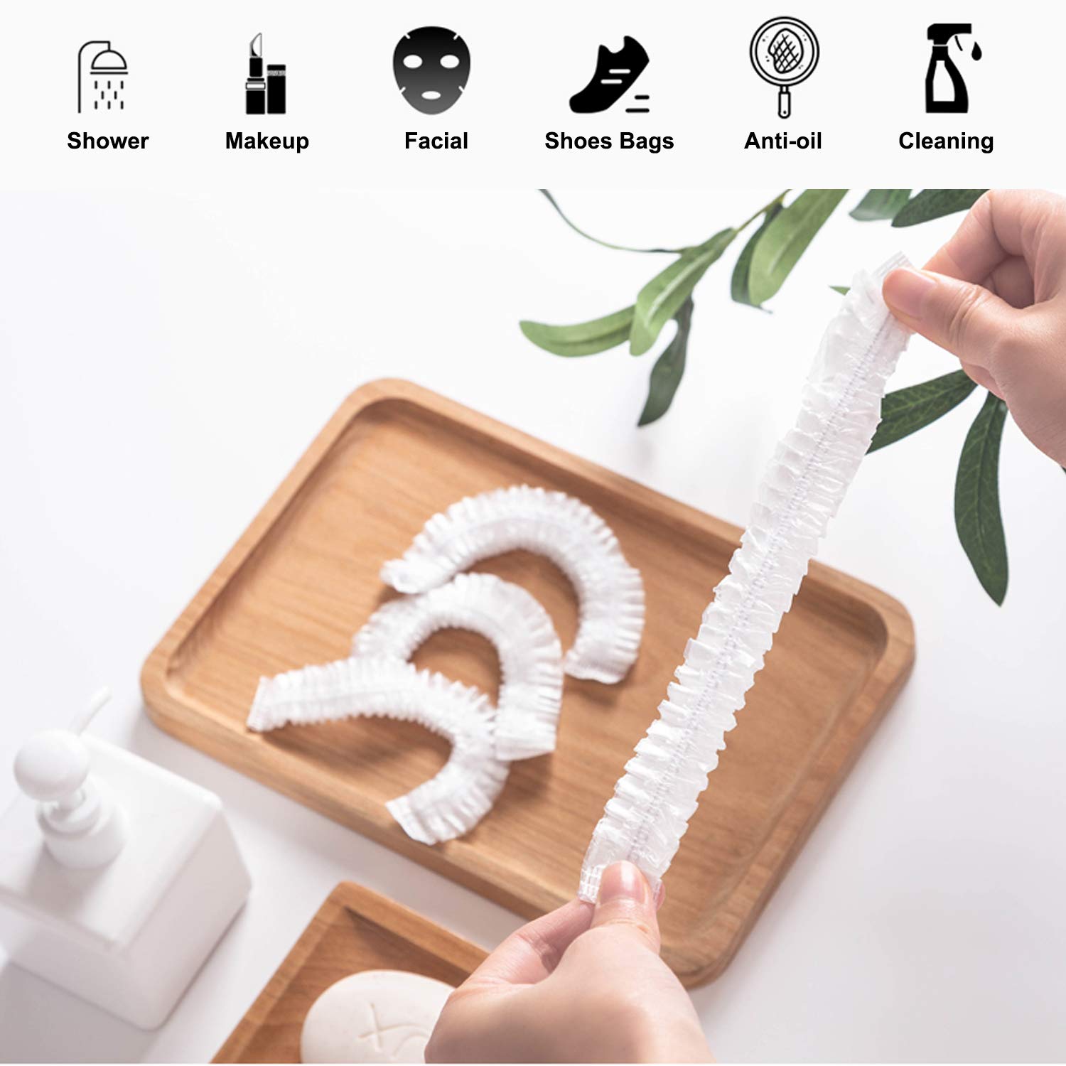 Vextronic Disposable Shower Caps 50PCS, Bath Caps Individually Wrapped Larger Thicker Plastic Hair Bath Caps, Waterproof Shower Cap for Women Men, Spa, Hair Salon, Home Use