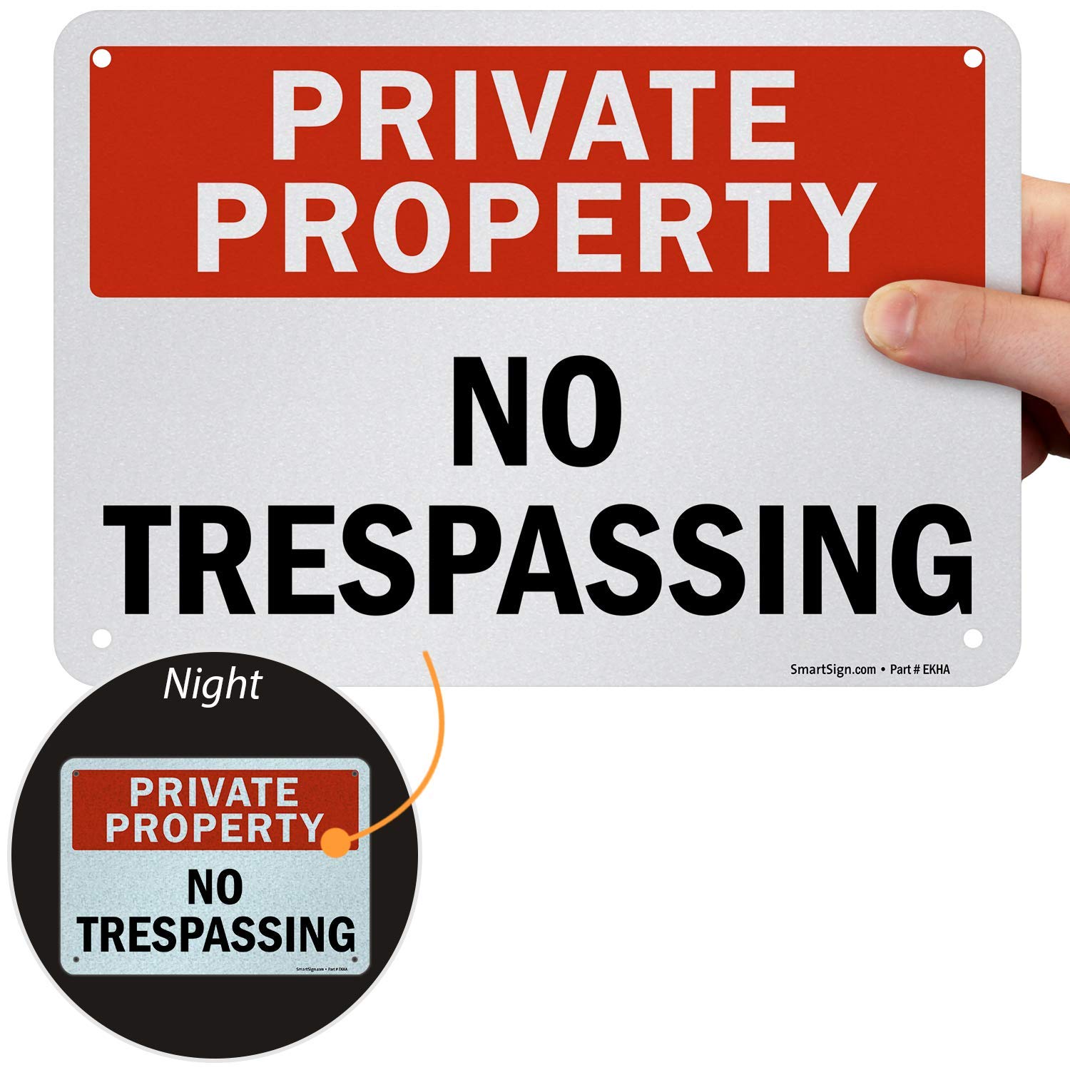 SmartSign 7 x 10 inch āPrivate Property - No Trespassingā Metal Sign, 40 mil Aluminum 3M Laminated Engineer Grade Reflective Material, Red, Black and White