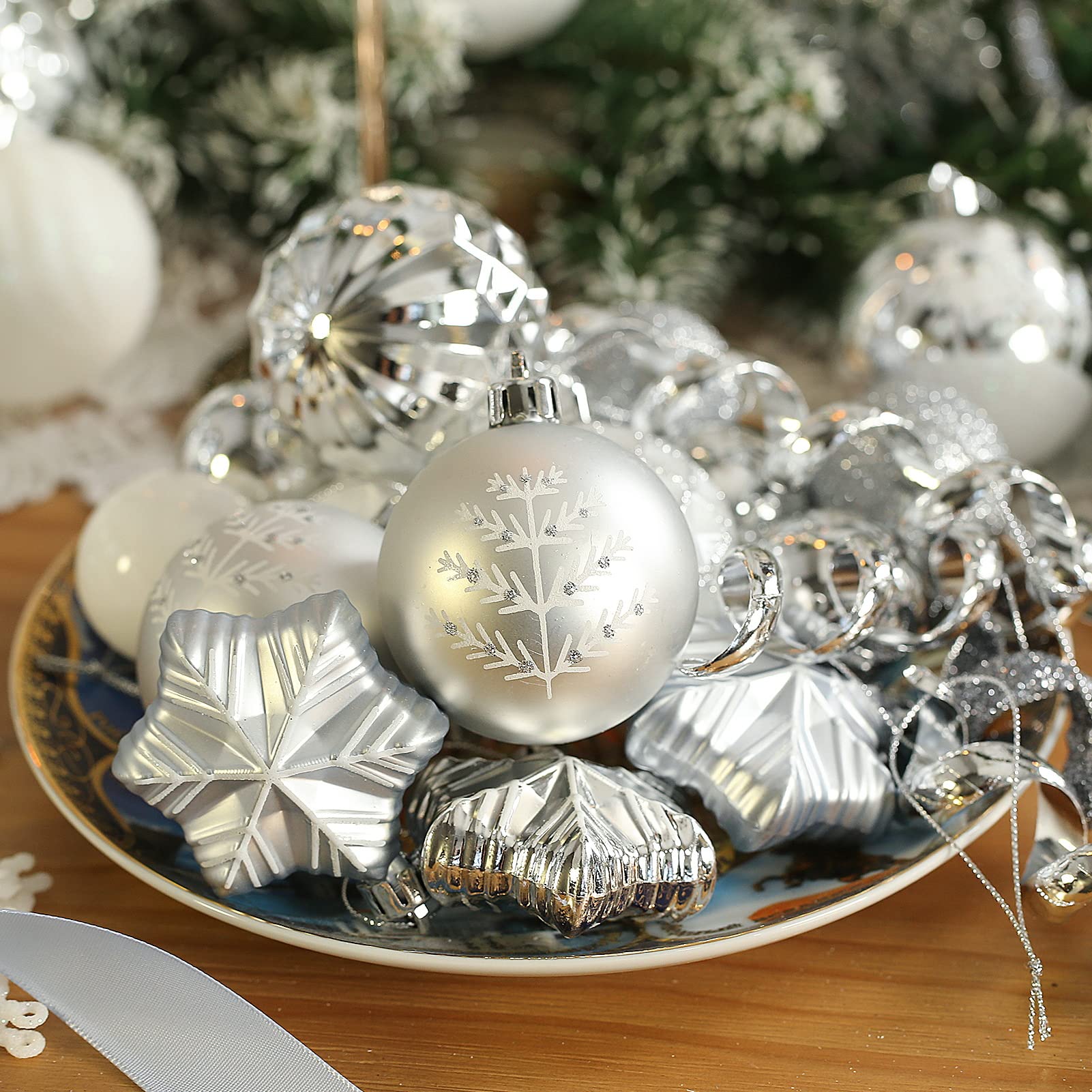 WBHome 105ct Assorted Christmas Ball Ornaments Set - RED, Shatterproof Decorations Christmas Tree Ornaments, Hooks Included