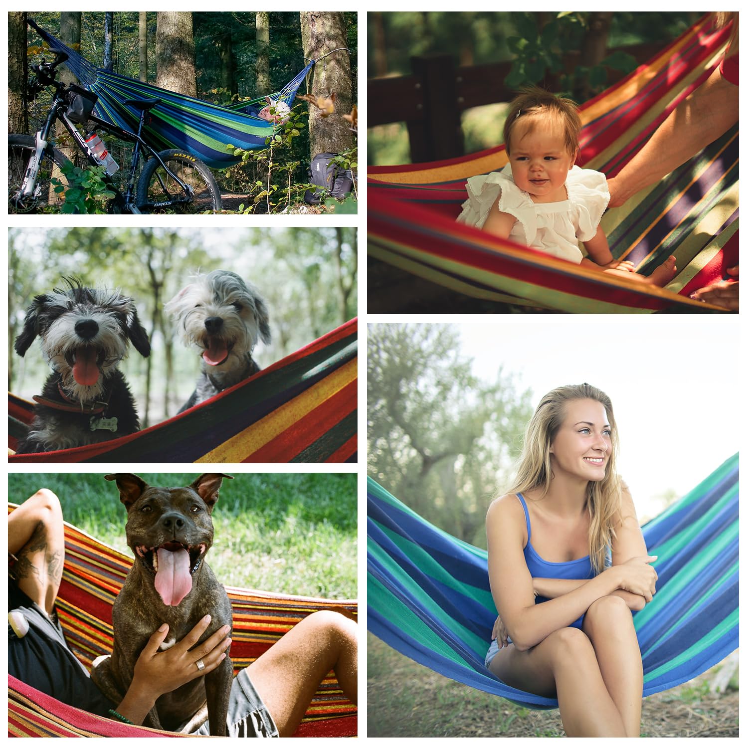 Sutekus Single or Double Hammock Outdoor Camping Hammock Two Person Portable Hammock with Rope and Carrying Pouch (Rainbow Stripe)