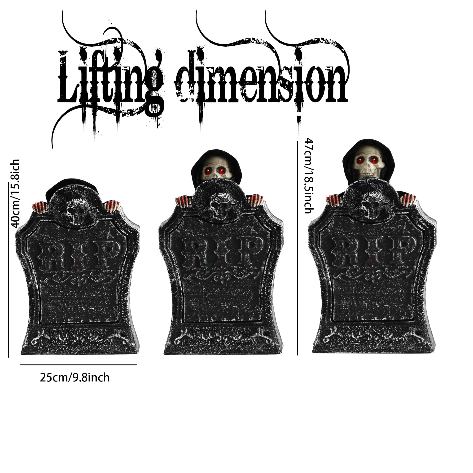 Spooky Sound-Activated Halloween Outdoor Decoration, Animated Tombstone with Lifting Ghost and Vocal Lights