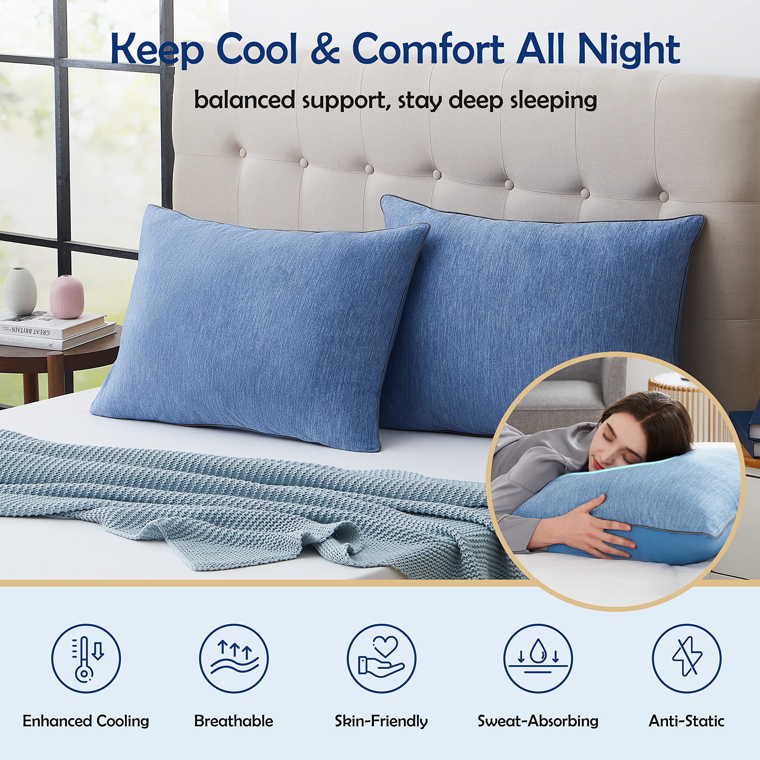 Topcee Bed Pillows for Sleeping Queen Size 2 Pack Colling Pillow Set of 2 for Back, Stomach or Side Sleepers, Hotel Quality Firm Pillow, Bionic Down Filling Luxury Soft Supportive Pillows(20"*28")