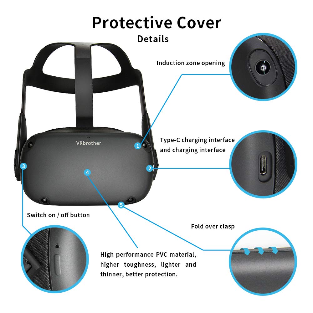 VRbrother Newer Version Controller Silicone CoverMask for Oculus Quest VR headset handle are reserved for infrared does not interfere with any of the functions comfort suit 8piece set
