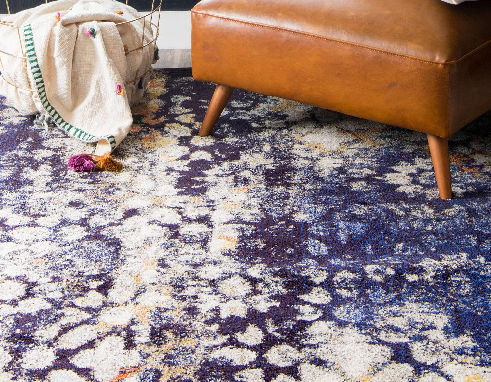 Unique Loom Vita Collection Traditional Over-Dyed Saturated Floral Medallions Area Rug, 8 x 10 ft, Navy Blue/Ivory
