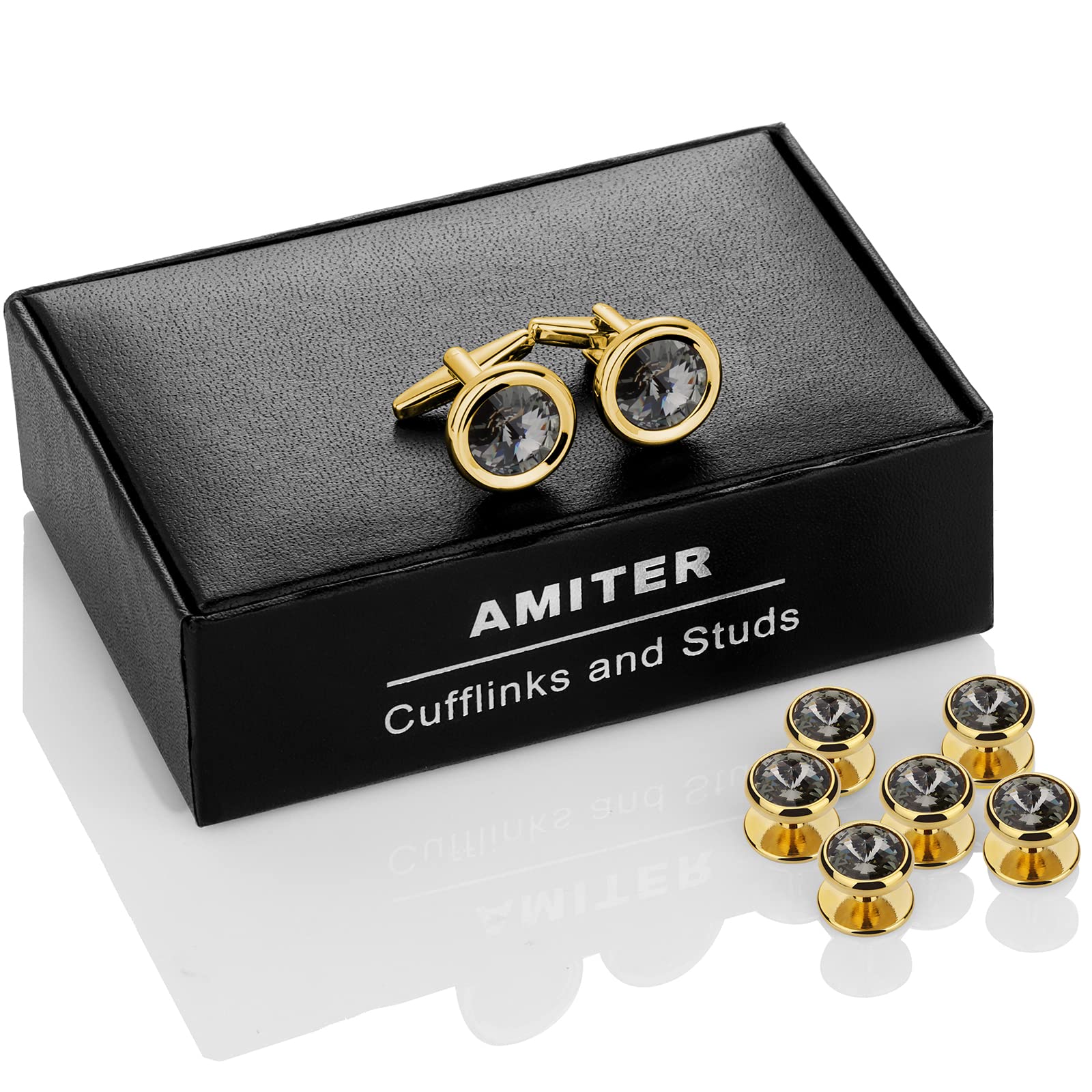 Swarovski Crystal Cufflinks and Tuxedo Studs Sets for Men - Eelegence Dress Sets for Wedding, Party - Rose