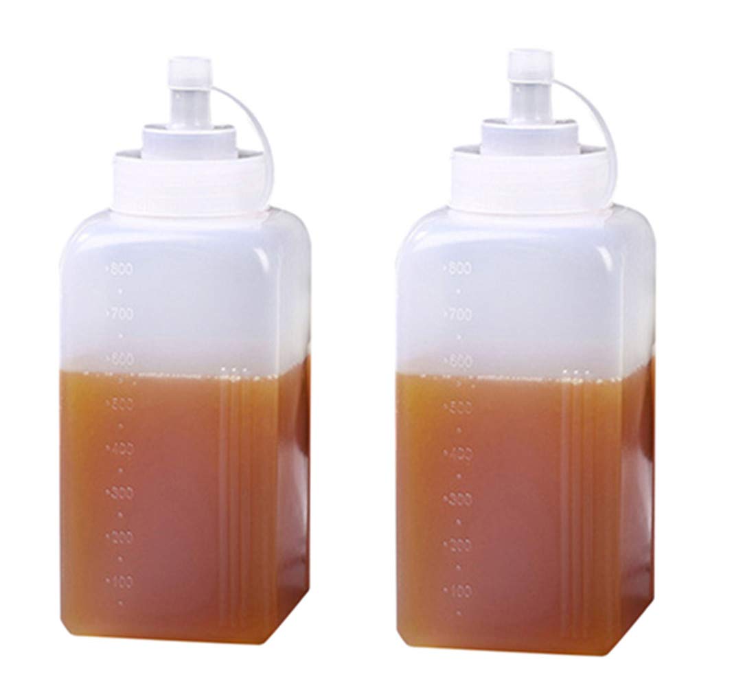XKONG Large Caliber Squeeze Bottle, Large Sauce Bottle, Square SqueezeSauce Bottle, 800ML Jam Tomato Salad Sauce Bottle(2 pcs).