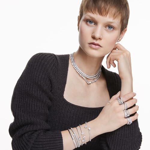 SWAROVSKI Mesmera Bangle Bracelet, Heart-Shaped Clear Crystals on a Rhodium Finish Cuff, Size M, from the Attract Soul Collection