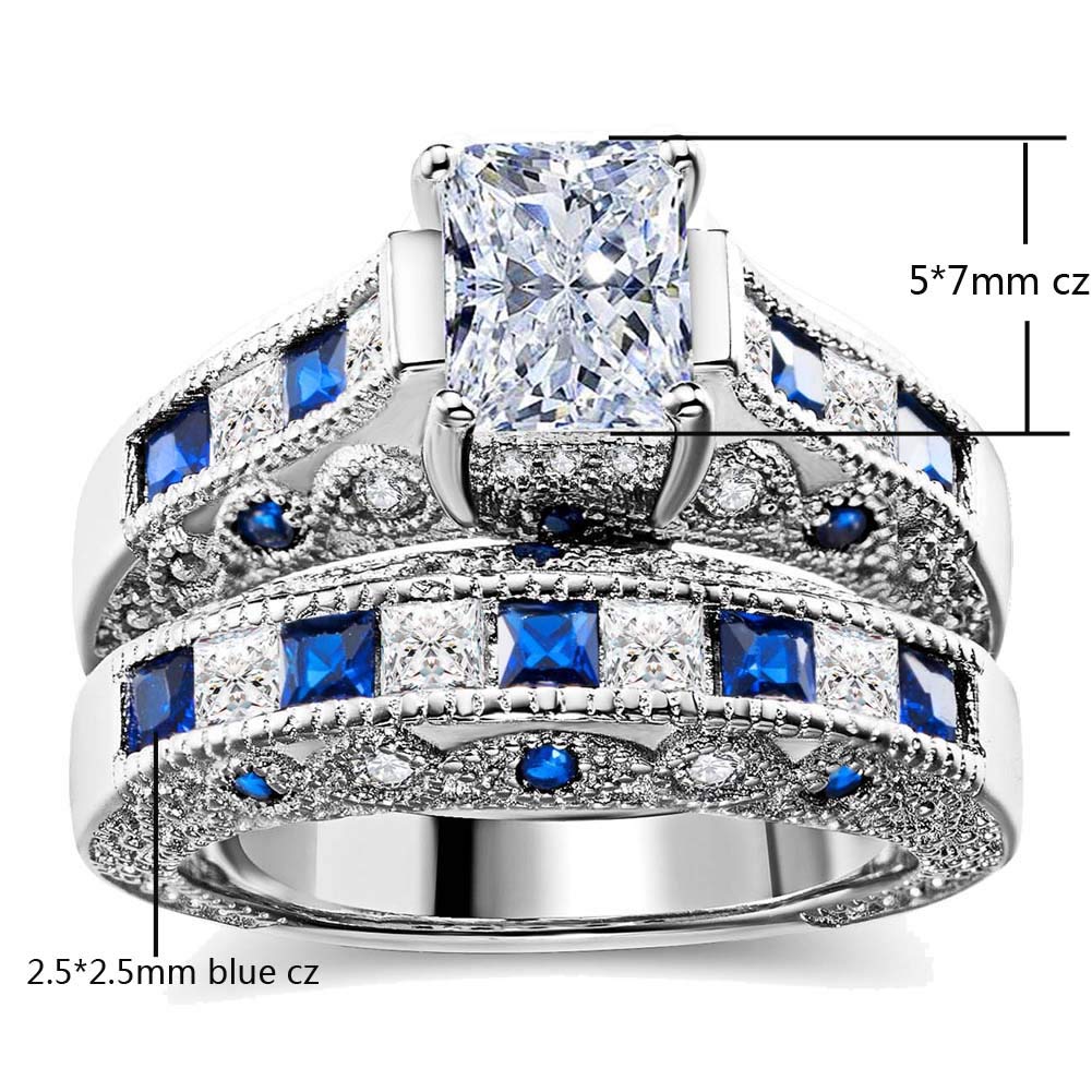 Ringcrown White Gold Plated Womens Wedding Ring Sets Cz Engagement Ring 2pcs Wedding Bandsā¦