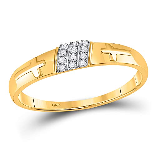 Solid 10k Yellow Gold His and Hers Round Diamond Cross Matching Couple Three Rings Bridal Engagement Ring Wedding Bands Set 1/4 Ct. - (L = 5.5, M = 8.5)