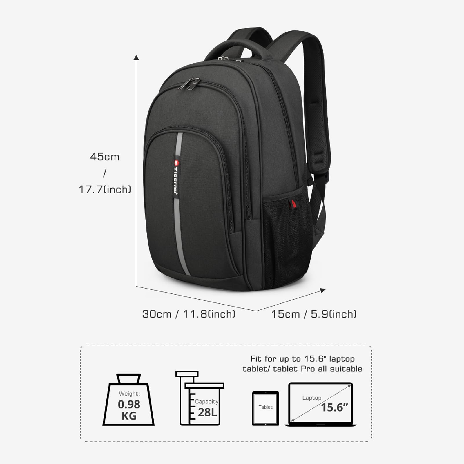 TIGERNU Laptop Backpack for Men Anti Theft Travel Backpacks Computer Work Backpack Fits 15.6 Inch Laptop (T-B007 Black)